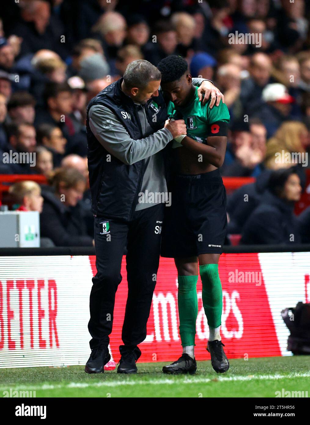 Cray Valley manager Steve McKimm speaks to Kyrell Jeremiah Lisbie after ...