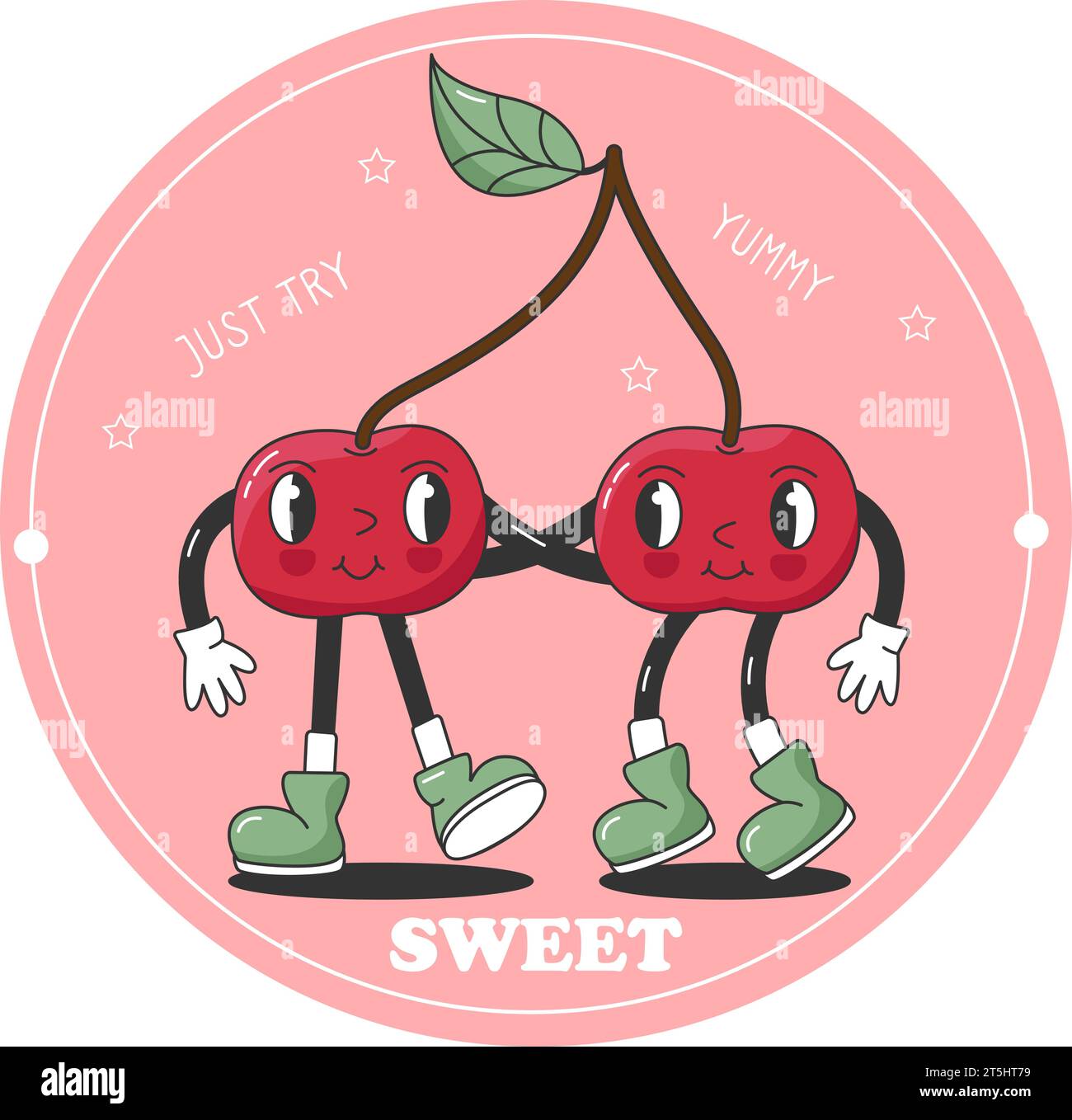 Label with Funny Retro Groovy Cartoon Hippie Berry Characters. Comic ...