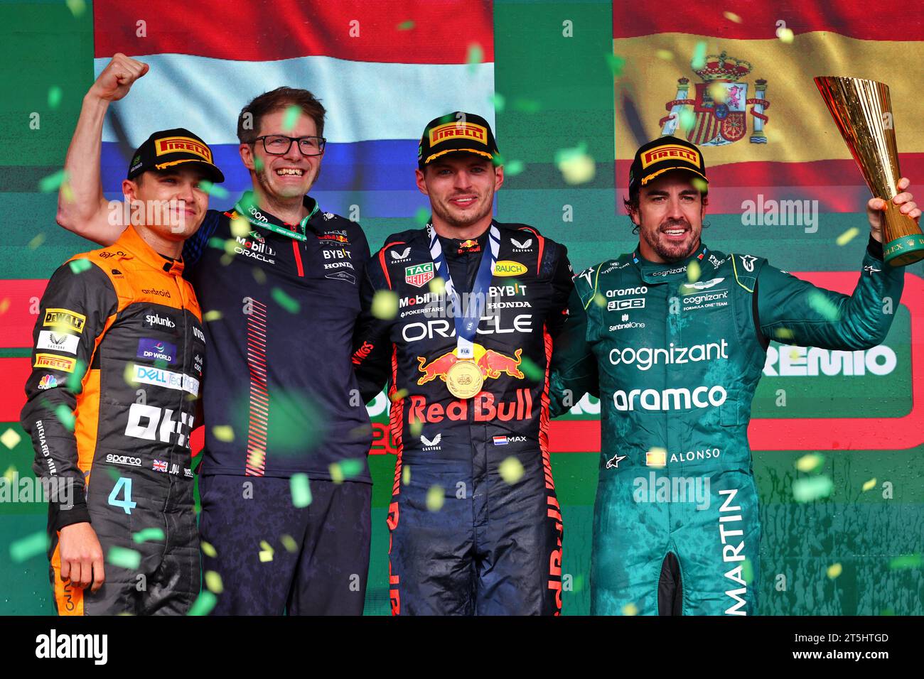 Sao Paulo, Brazil. 05th Nov, 2023. The podium (L to R): Lando Norris ...