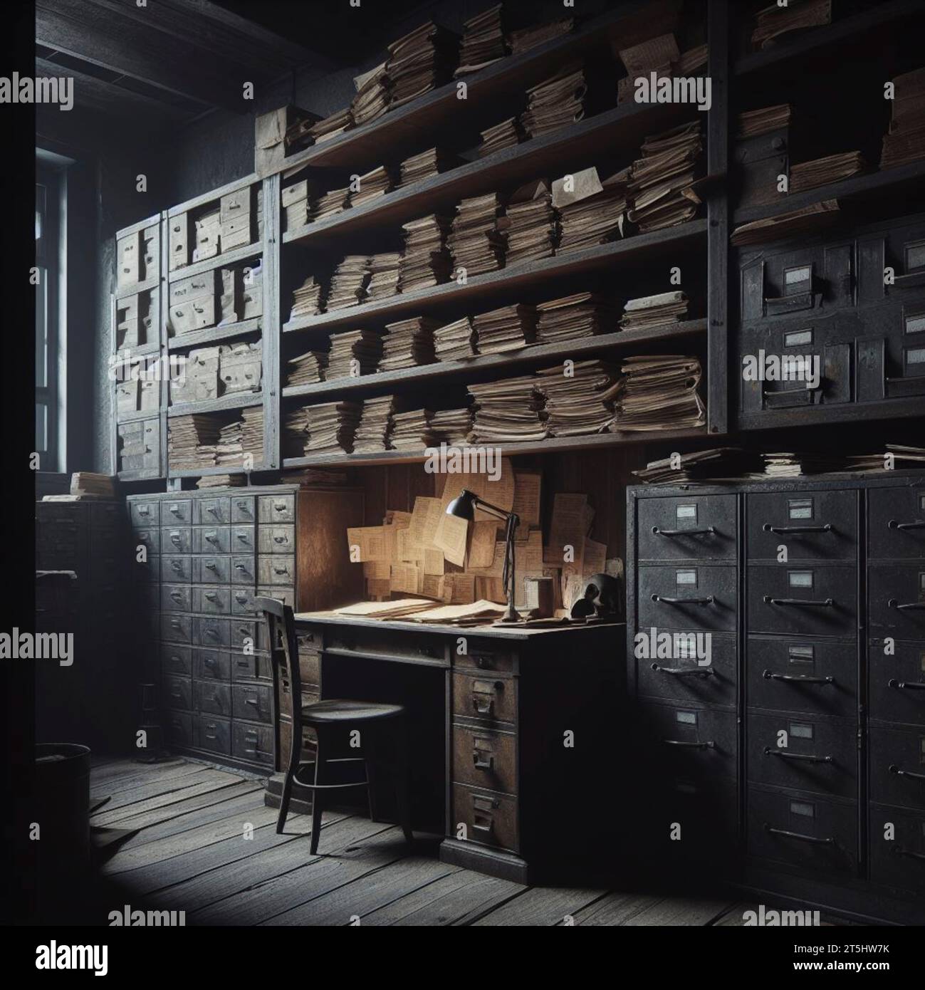 Dark industrial archive room Stock Photo - Alamy