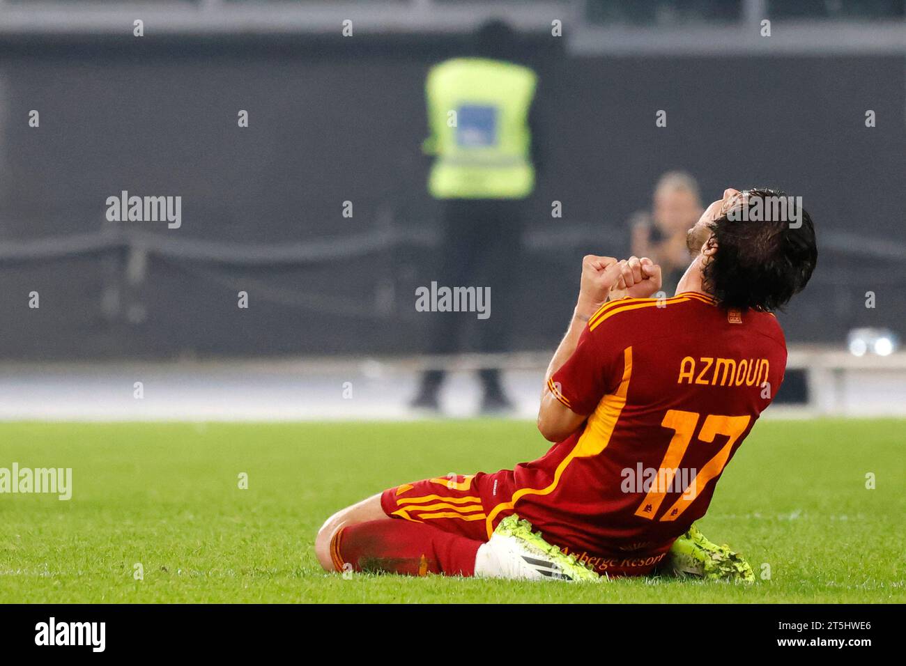 Rome, Italy. 05th Nov, 2023. Sardar Azmoun, of AS Roma, celebrates at ...