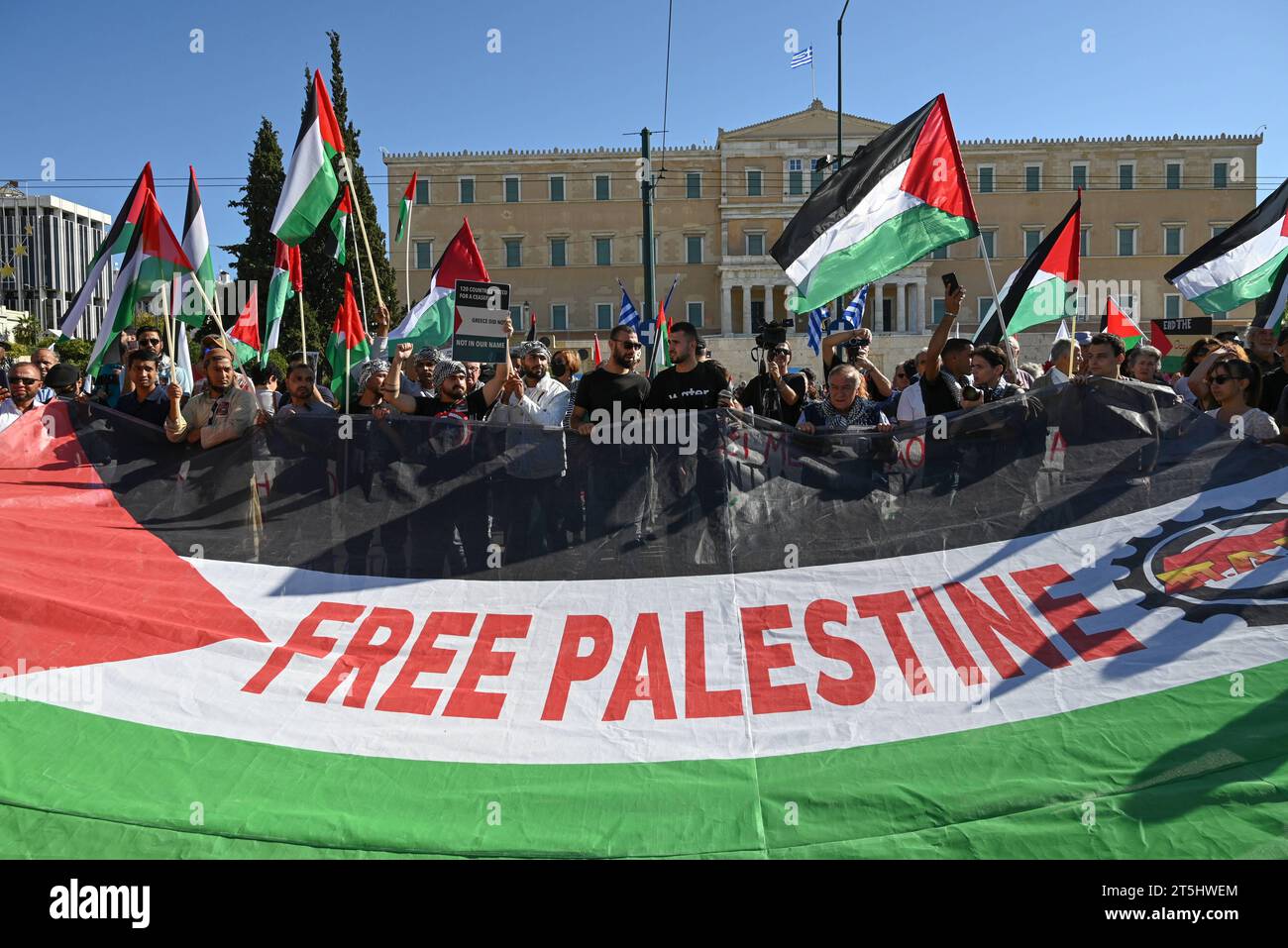 Pro-Palestinian demonstration Participants wave Palestinian flags and ...