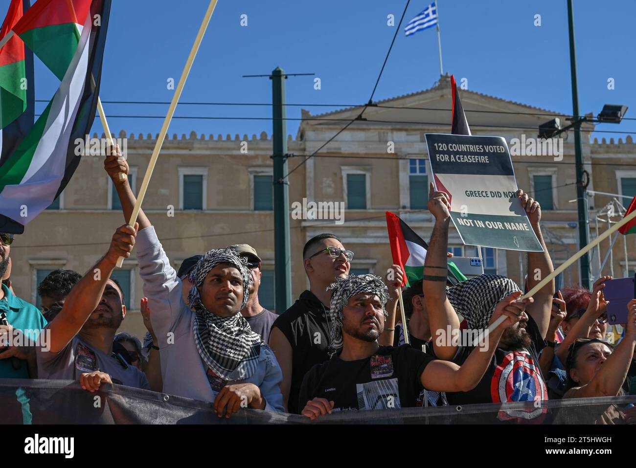 Pro-Palestinian demonstration Participants wave Palestinian flags and ...