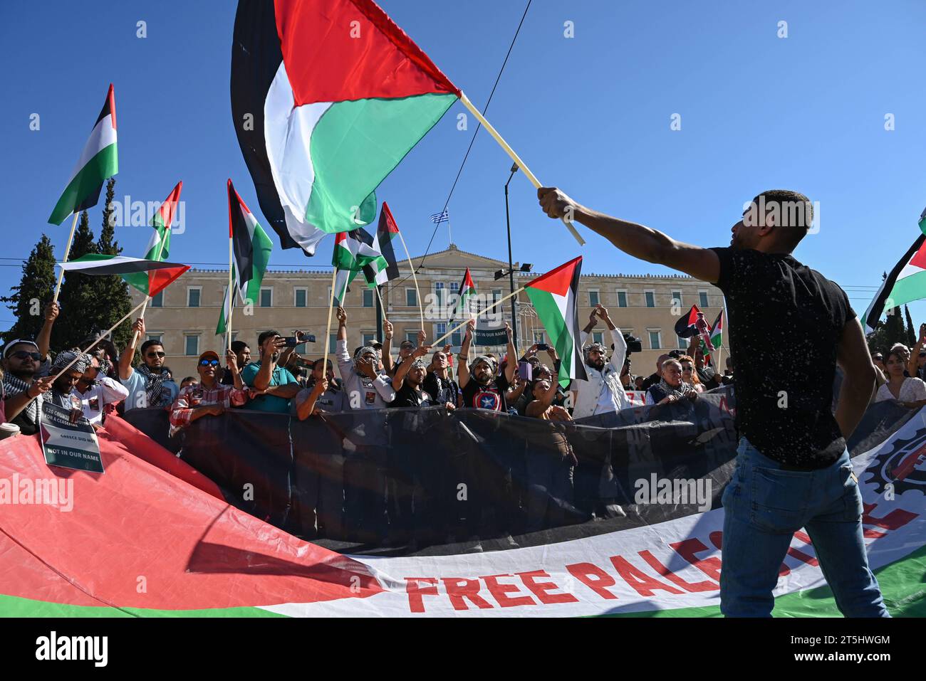 Pro-Palestinian demonstration Participants wave Palestinian flags and ...