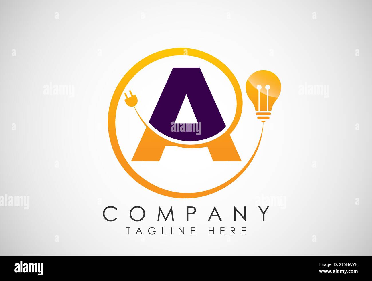 English alphabet with electric bulb and plug. Electricity, industrial ...