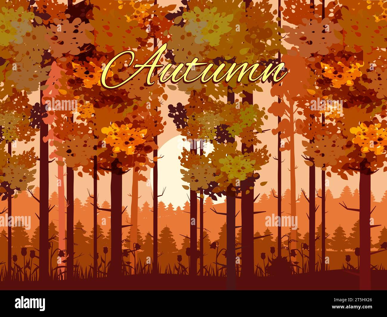 Autumn forest banner, fall trees with, sunset Stock Vector Image & Art ...