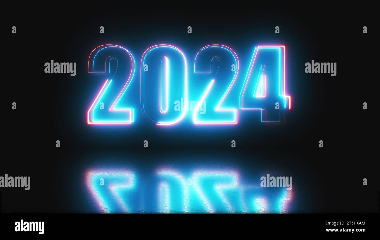 Number 2024 blue neon animation hi-res stock photography and images - Alamy