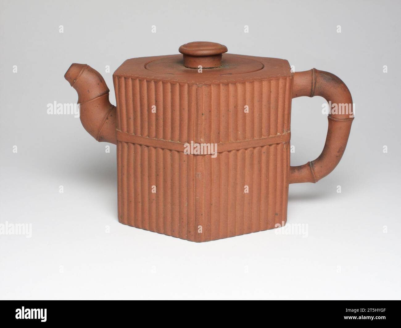 antique Chinese Yixing teapot and cover of hexagonal form with bamboo ...