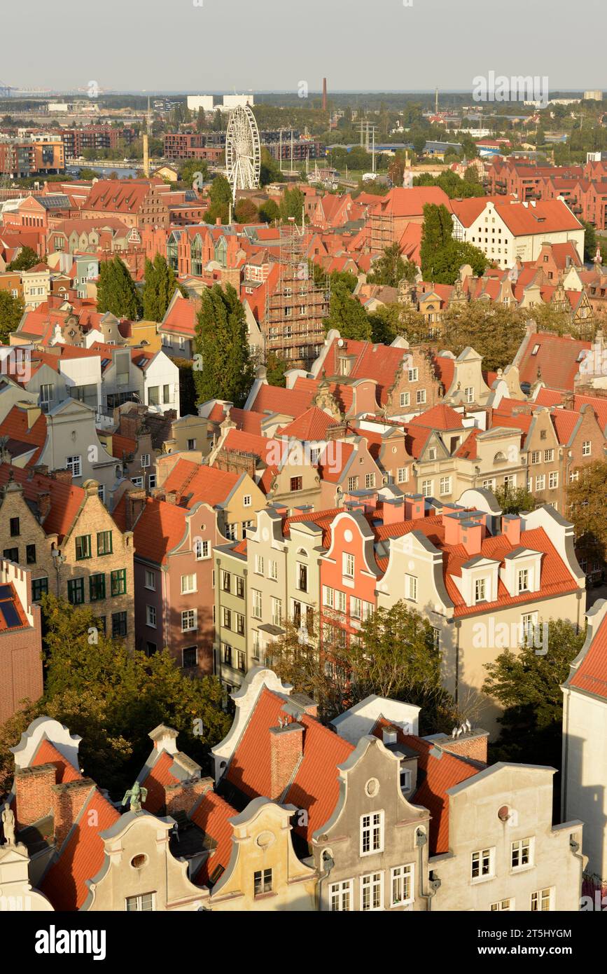 Elevated view over the Main town of Gdansk houses and rooftops as seen ...