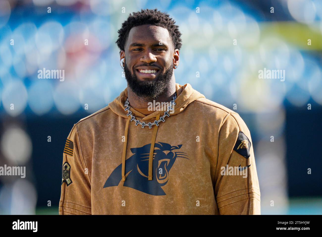 Carolina Panthers linebacker Brian Burns watches during warm ups before ...