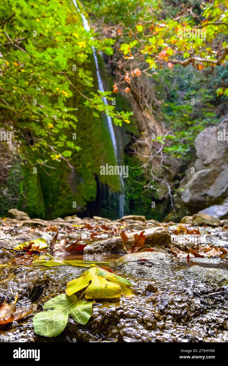 Waterfall in the gorge of Richtis at autumn, Crete, Greece Stock Photo ...
