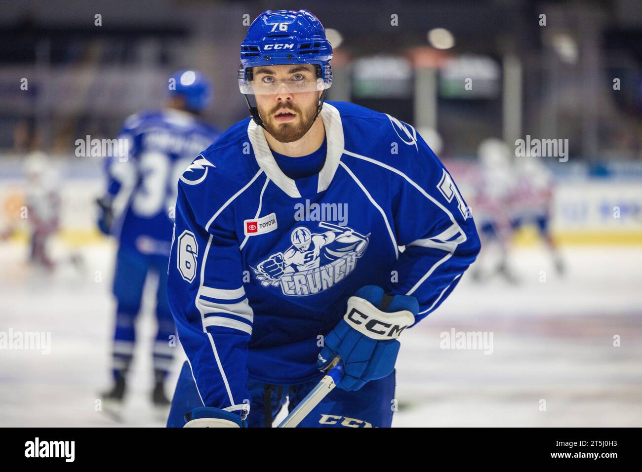 USA. 01st Nov, 2023. November 1st 2023: Syracuse Crunch defenseman Roman Schmidt (76) takes a ...