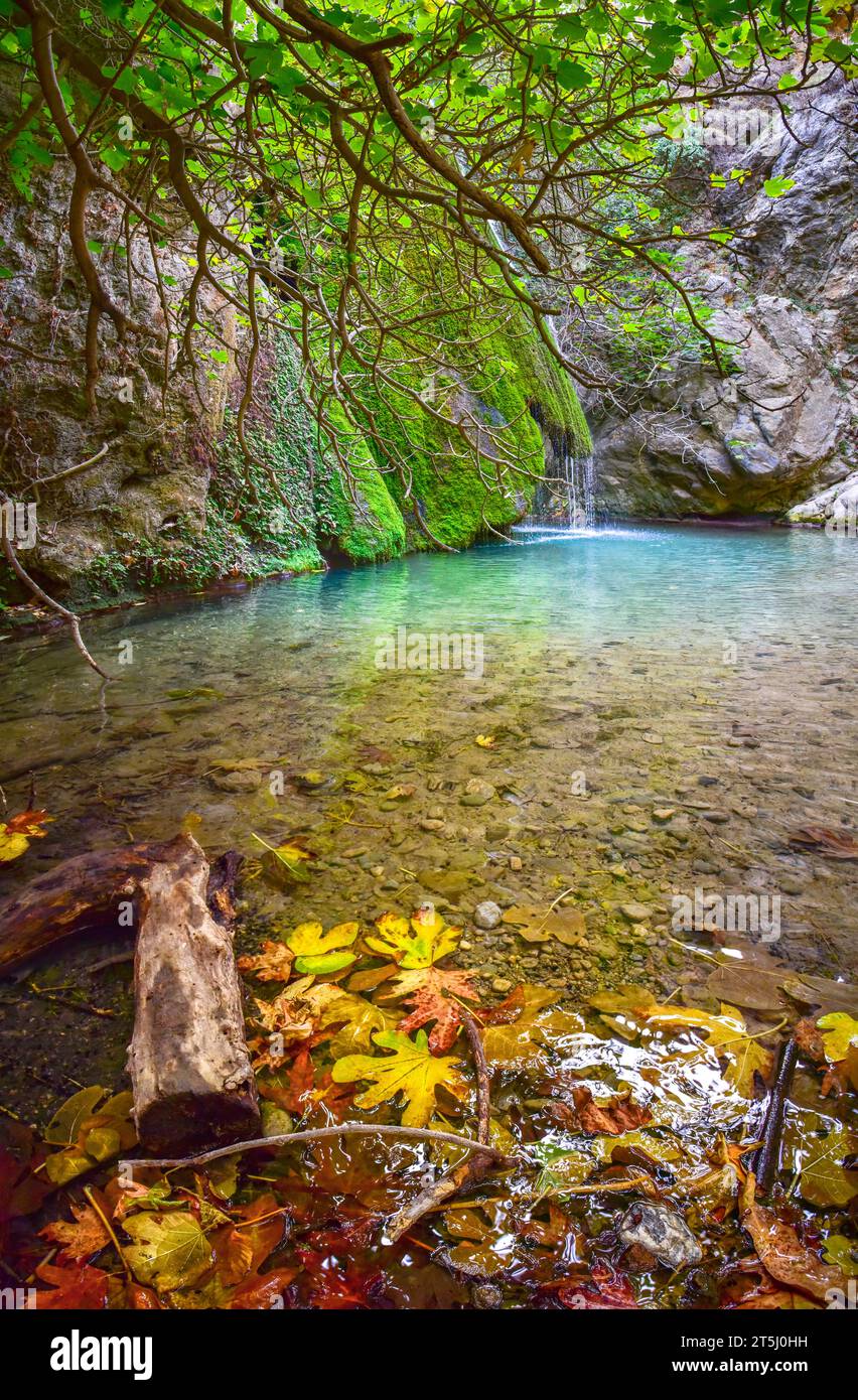 Waterfall in the gorge of Richtis at autumn, Crete, Greece Stock Photo ...