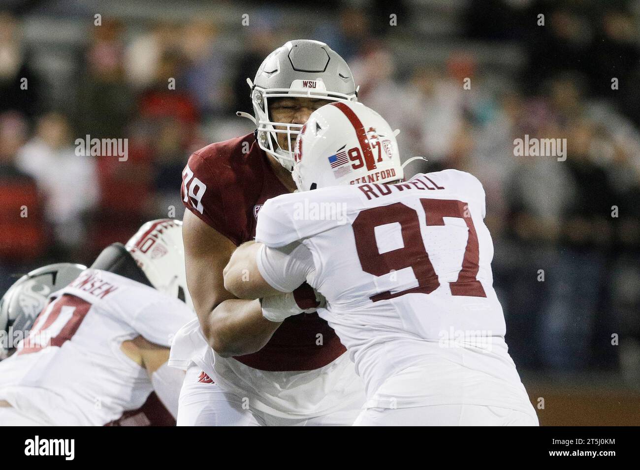 Washington State offensive lineman Fa'alili Fa'amoe, left, blocks ...