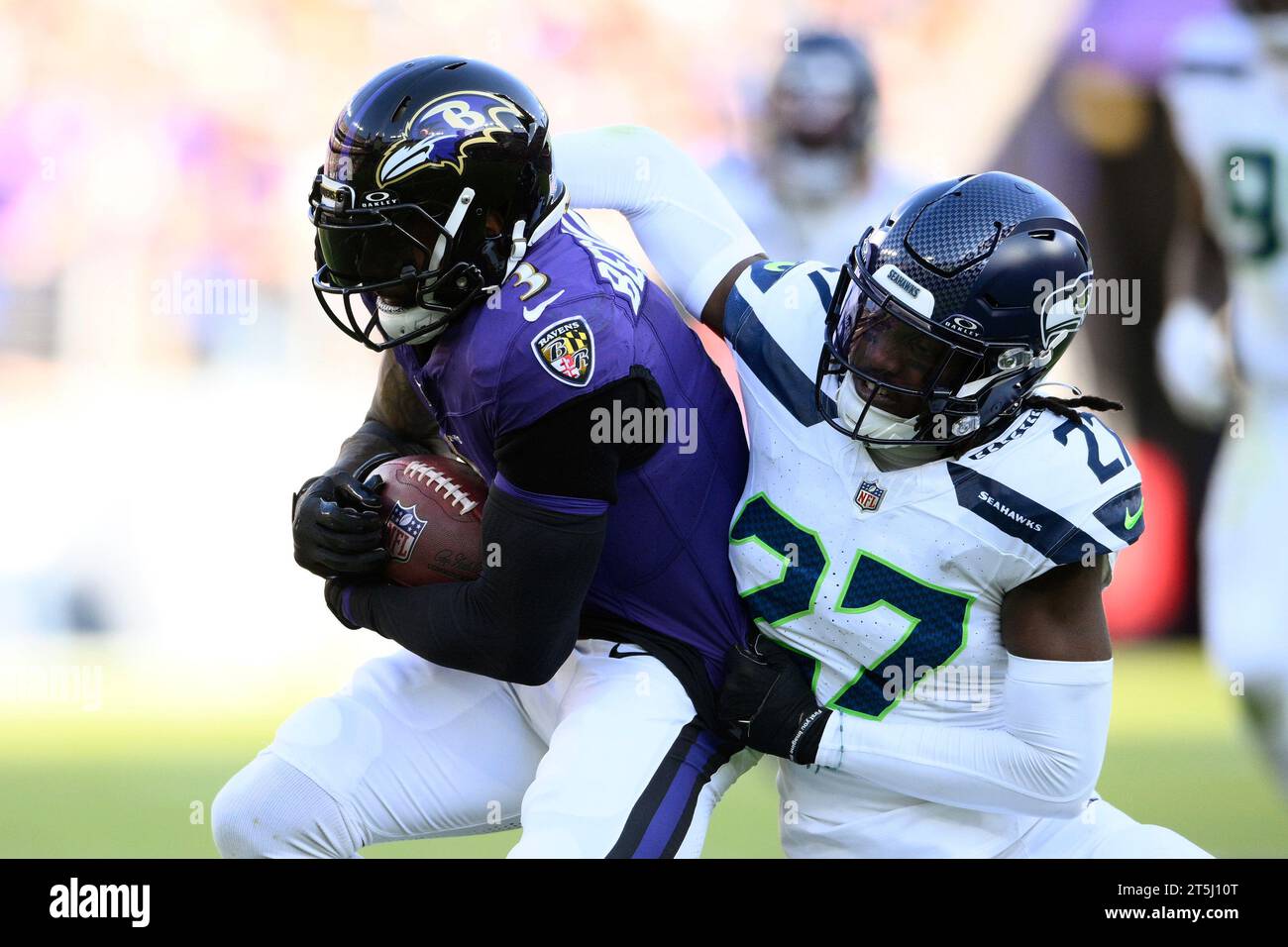 Baltimore Ravens wide receiver Odell Beckham Jr. (3) runs from Seattle ...