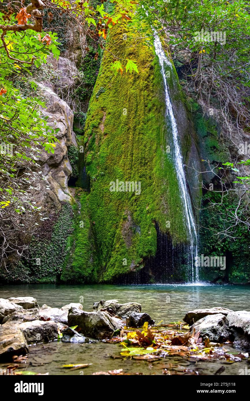 Waterfall in the gorge of Richtis at autumn, Crete, Greece Stock Photo ...