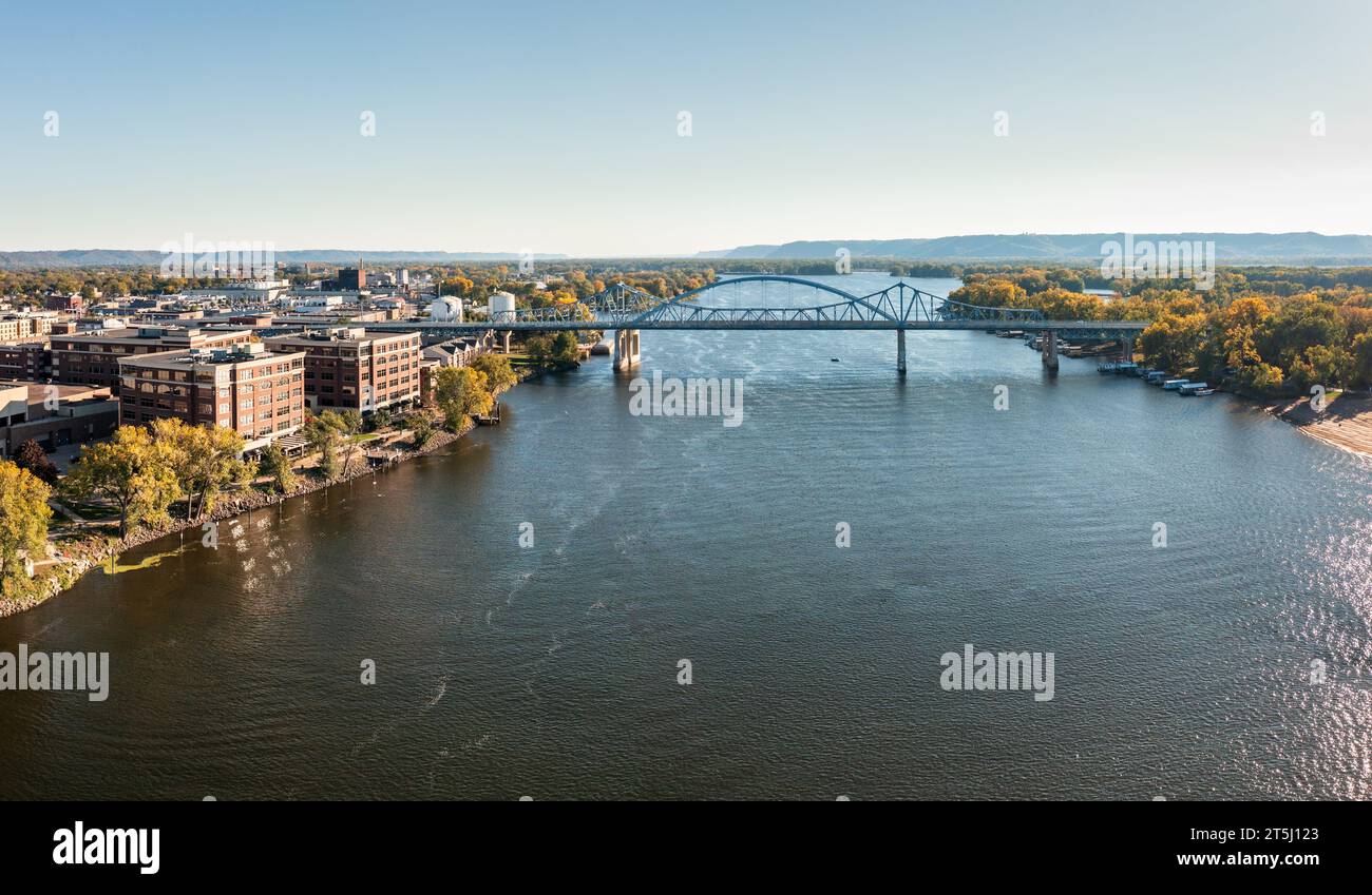 Aerial panorama of the Mississippi River and Purple Heart Memorial ...