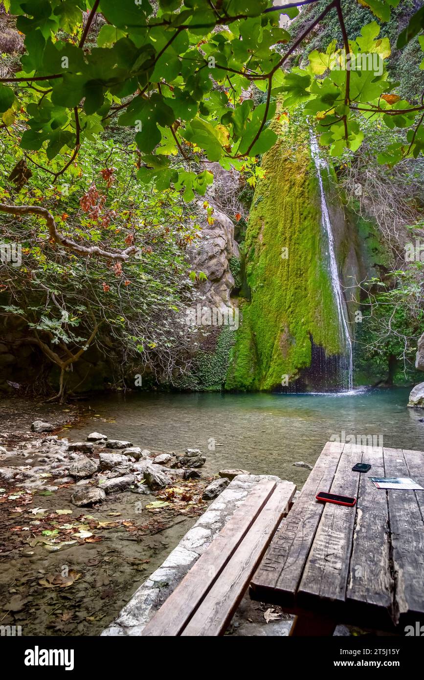 Waterfall in the gorge of Richtis at autumn, Crete, Greece Stock Photo ...