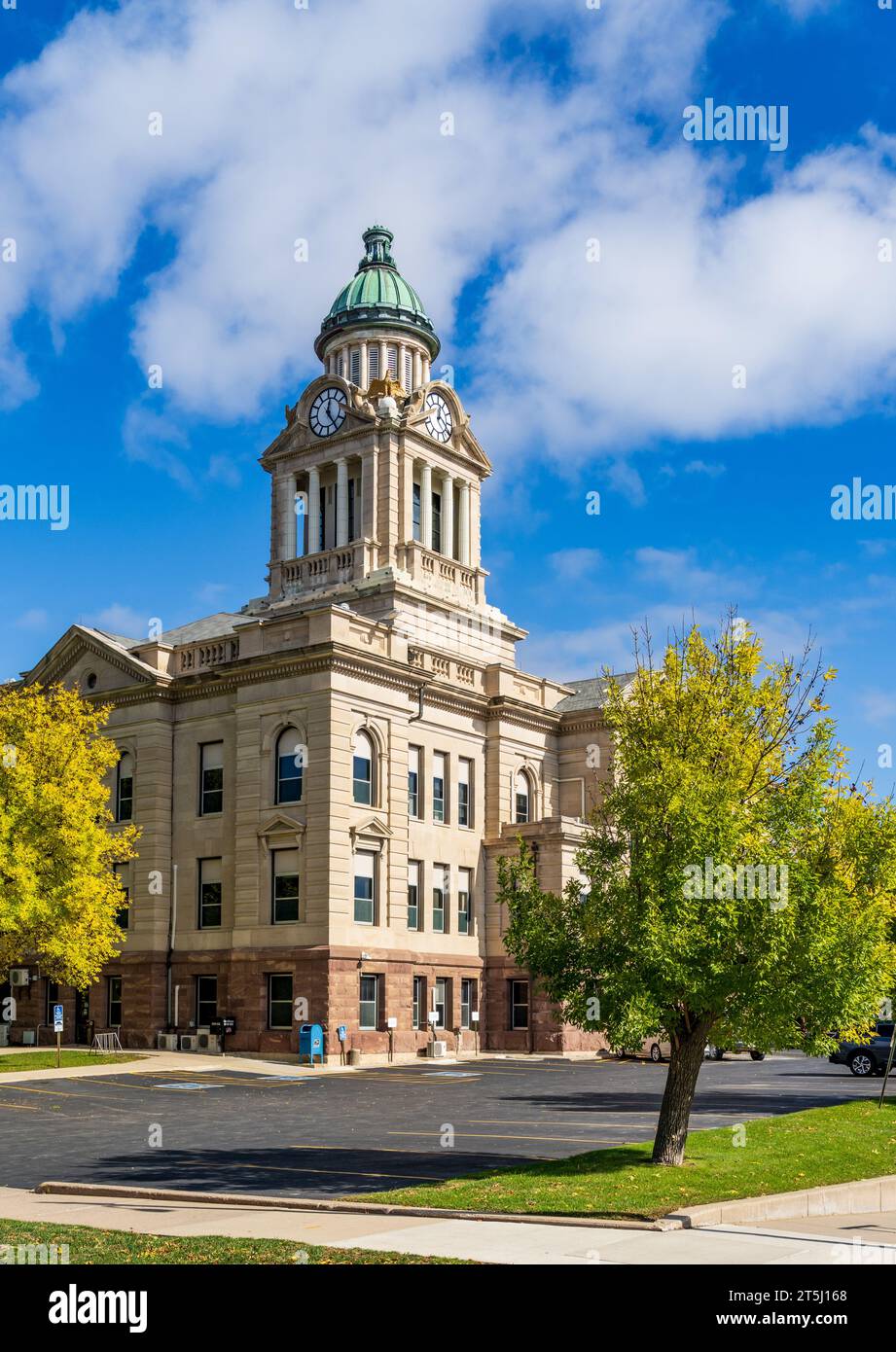 Corner of the Winneshiek County Courthouse and clock tower in Decorah ...
