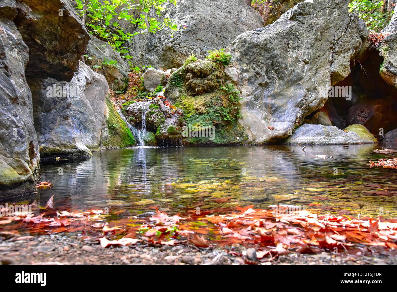 Waterfall in the gorge of Richtis at autumn, Crete, Greece Stock Photo ...