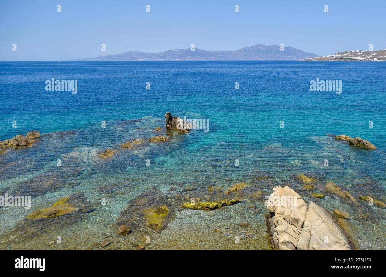 The clear blue sea of Little Venice, Mykonos, Greece Stock Photo - Alamy