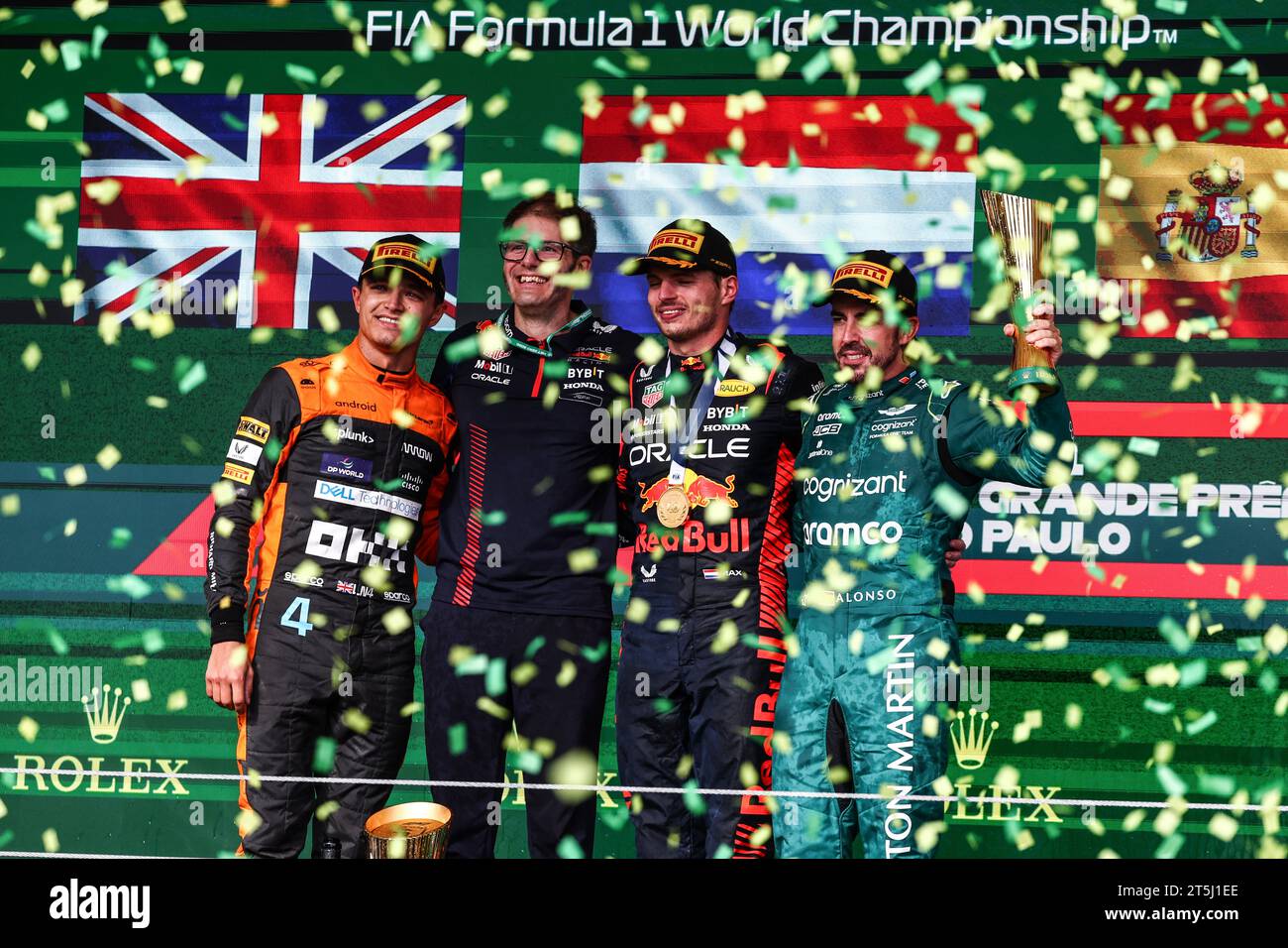 Sao Paulo, Brazil. 05th Nov, 2023. The podium (L to R): Lando Norris ...