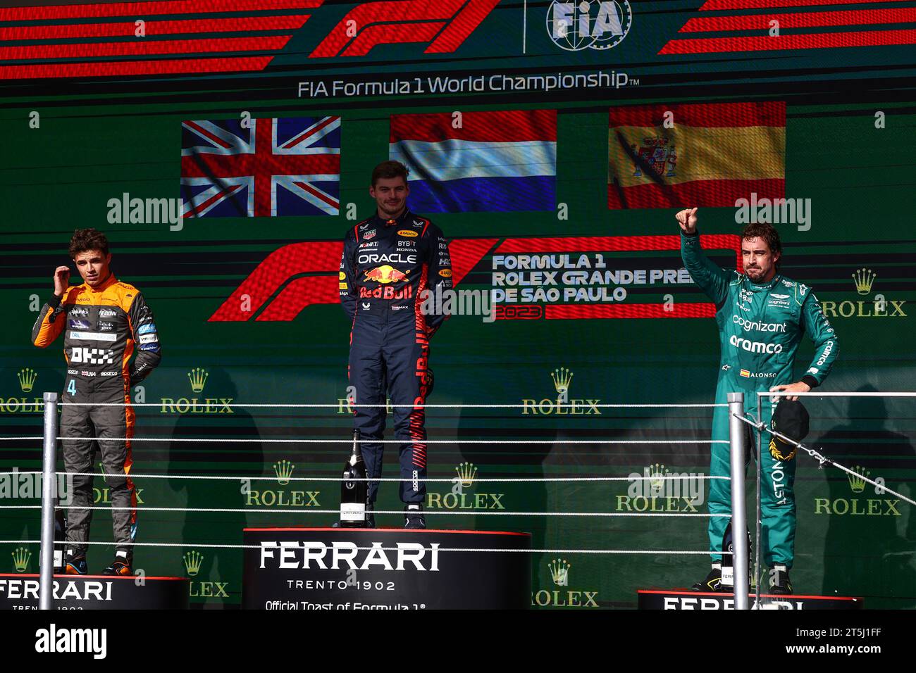 Sao Paulo, Brazil. 05th Nov, 2023. The podium (L to R): Lando Norris ...