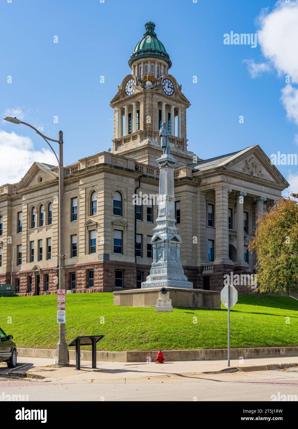 Corner of the Winneshiek County Courthouse and clock tower in Decorah ...