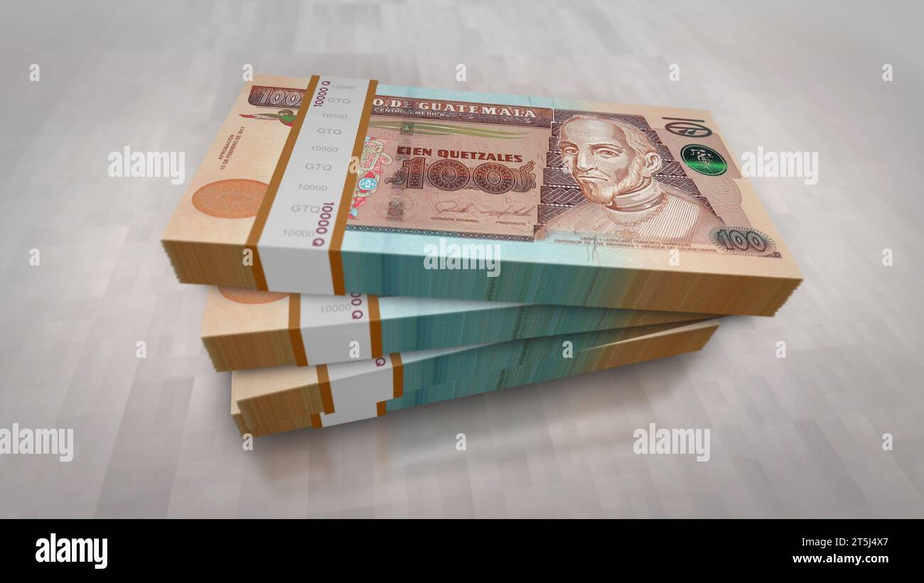 Guatemala money quetzal money pack 3d illustration. 100 GTQ banknote ...