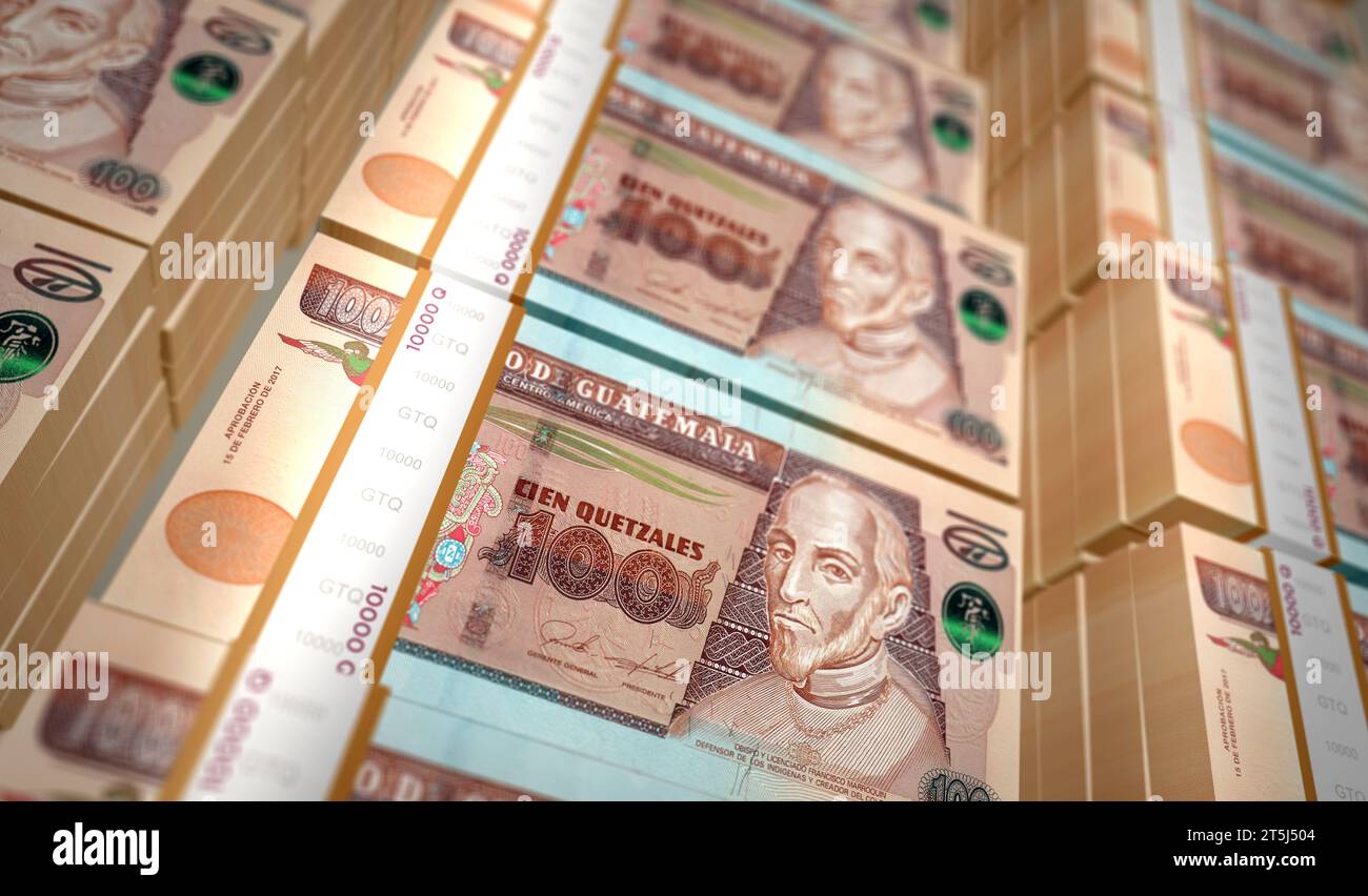 Guatemala money quetzal money pack 3d illustration. 100 GTQ banknote ...