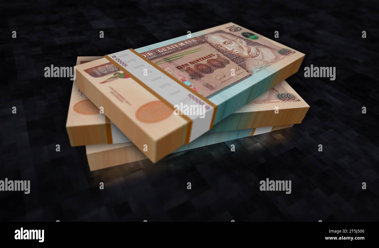Guatemala money quetzal money pack 3d illustration. 100 GTQ banknote ...