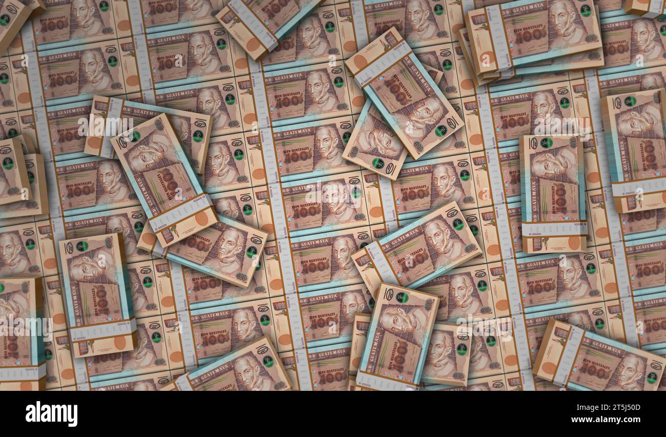 Guatemala money quetzal money pack 3d illustration. 100 GTQ banknote ...