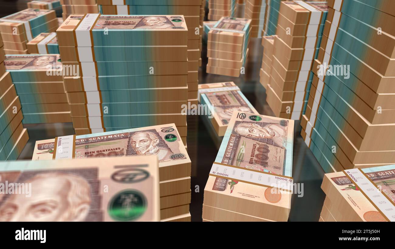 Guatemala money quetzal money pack 3d illustration. 100 GTQ banknote ...