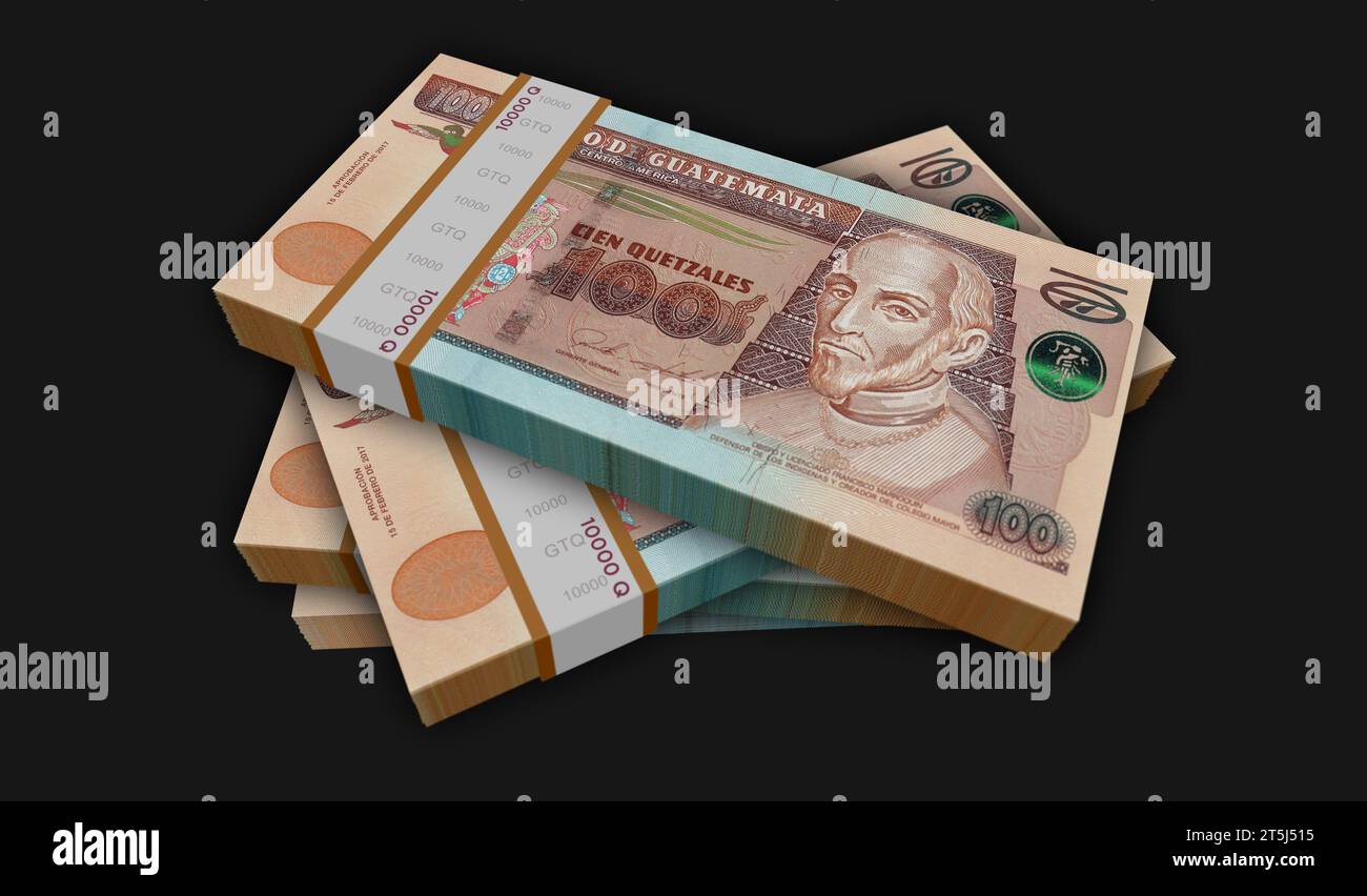 Guatemala money quetzal money pack 3d illustration. 100 GTQ banknote ...