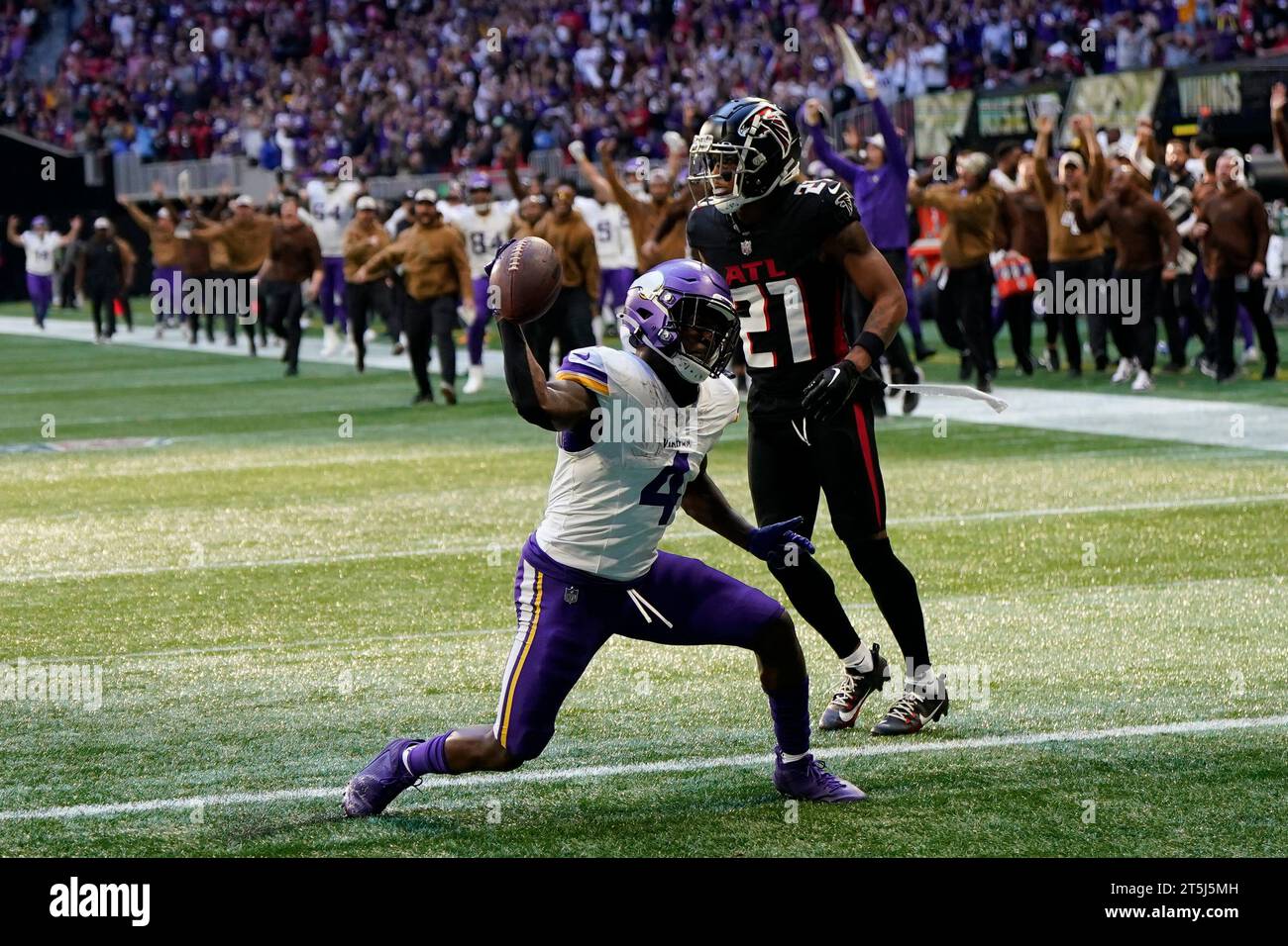 Minnesota Vikings wide receiver Brandon Powell (4) celebrates a ...