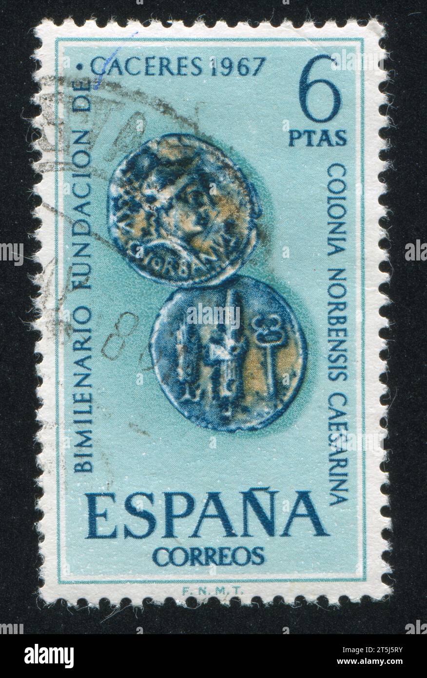 SPAIN - CIRCA 1967: stamp printed by Spain, shows Roman coins of ...