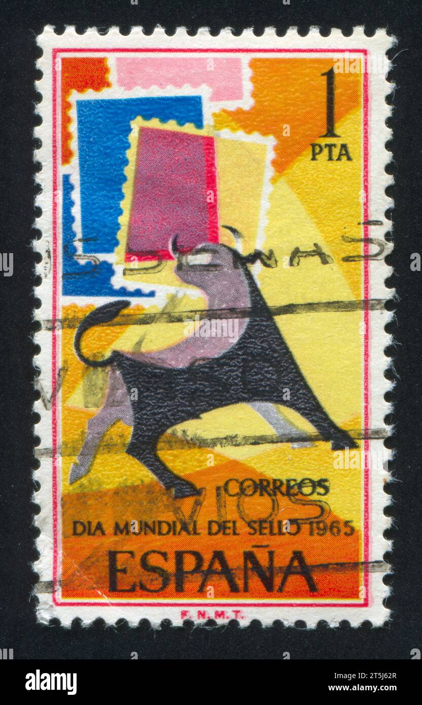 SPAIN - CIRCA 1965: stamp printed by Spain, shows Bull and Symbolic ...
