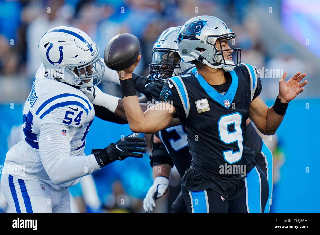 Carolina Panthers quarterback Bryce Young passes under pressure from ...