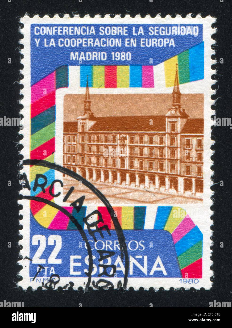 SPAIN - CIRCA 1980: stamp printed by Spain, shows Conference Building ...