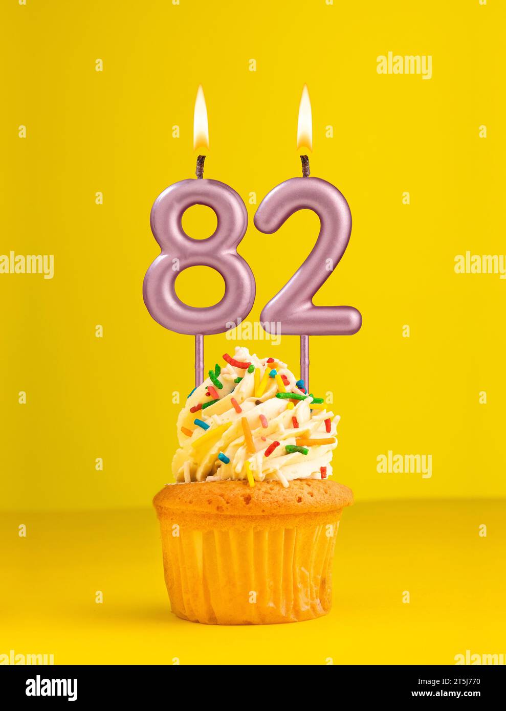 Number 82 candle - Birthday card design in yellow background Stock ...