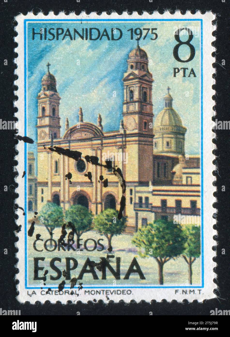 SPAIN - CIRCA 1975: stamp printed by Spain, shows Montevideo Cathedral ...