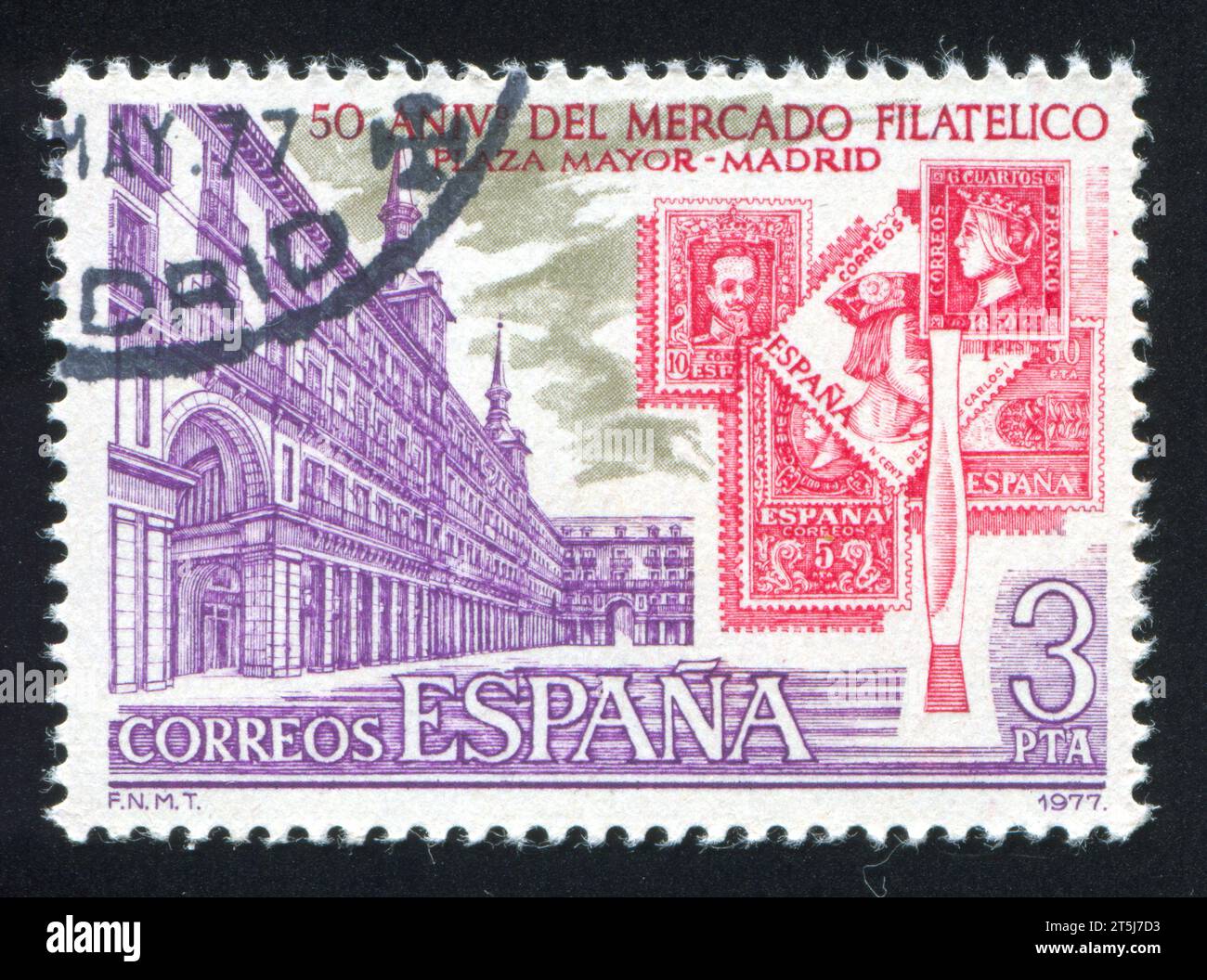 SPAIN - CIRCA 1977: stamp printed by Spain, shows Plaza Mayor and ...