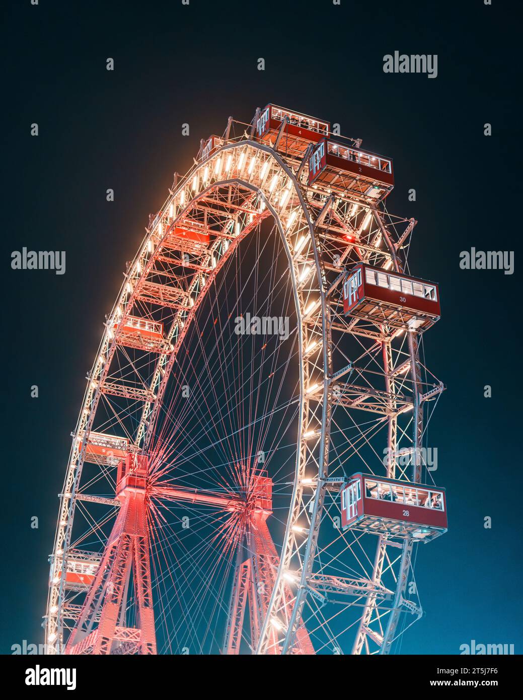 Wiener Riesenrad (Viennese Giant Ferris Wheel) at night at the Prater ...