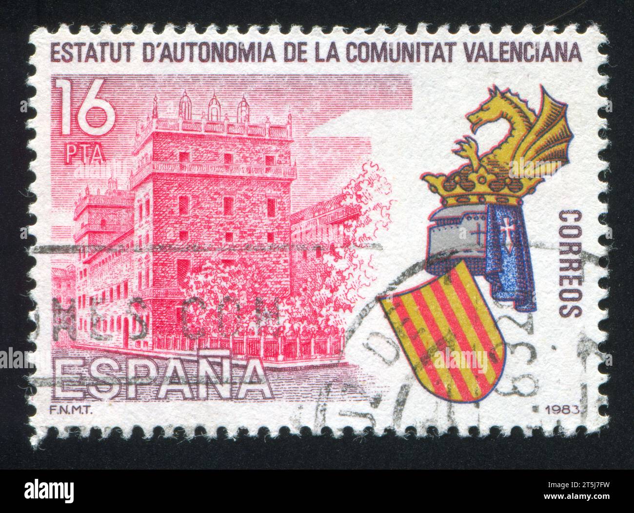 SPAIN - CIRCA 1983: stamp printed by Spain, shows Valencia Autonomy ...