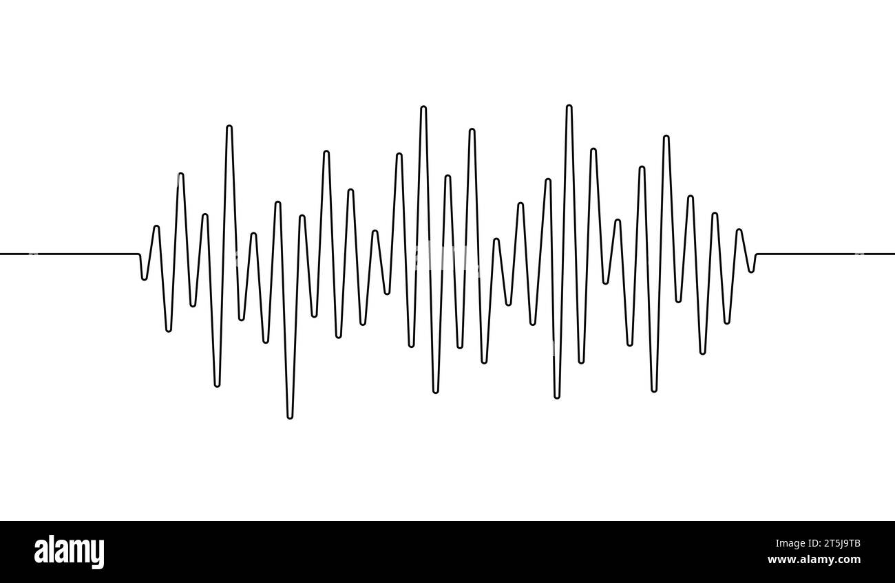 Wave one line. Continuous lines waves drawing. Art sound. Hand draw ...