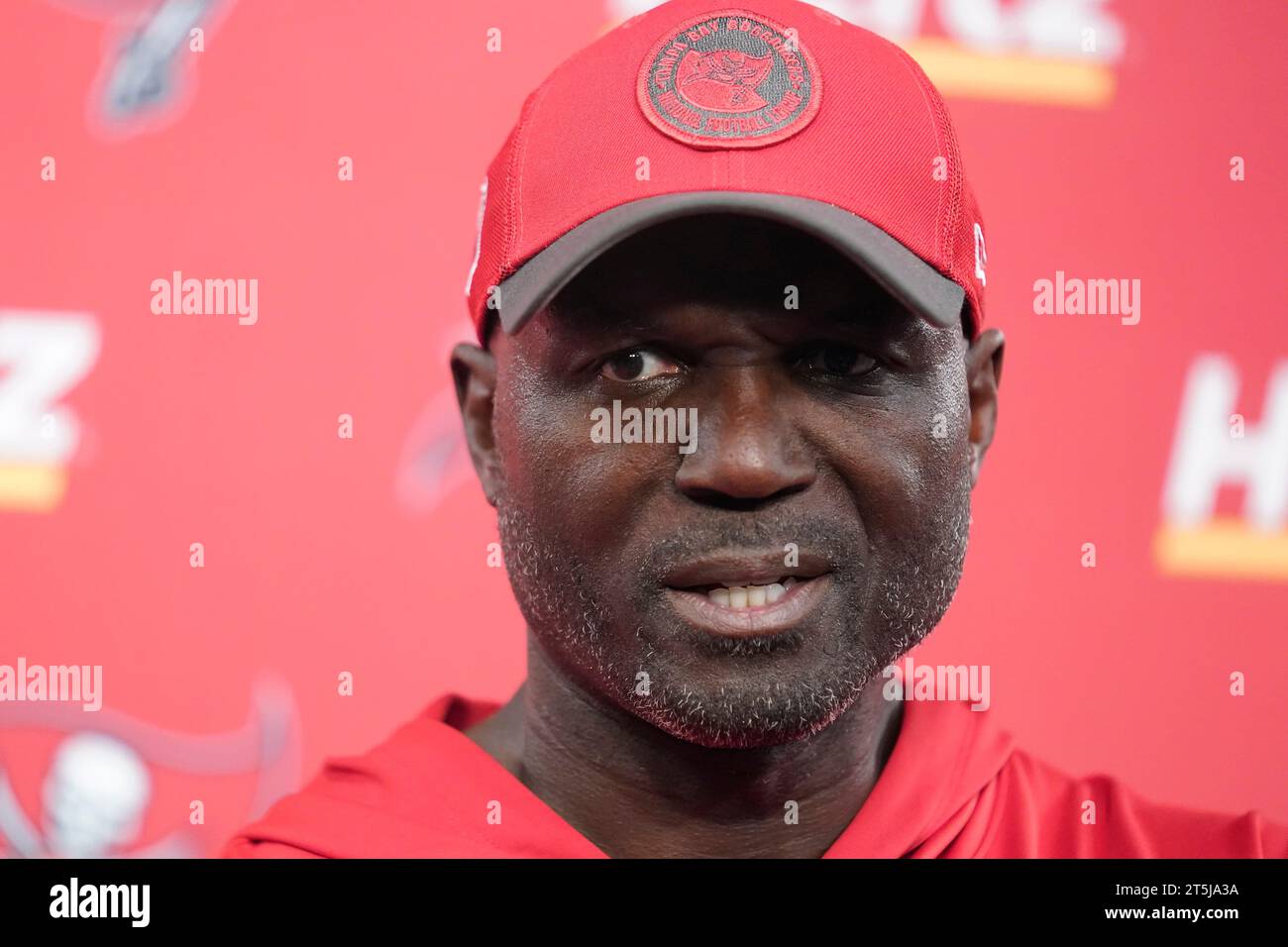 Tampa Bay Buccaneers head coach Todd Bowles answers questions during a ...