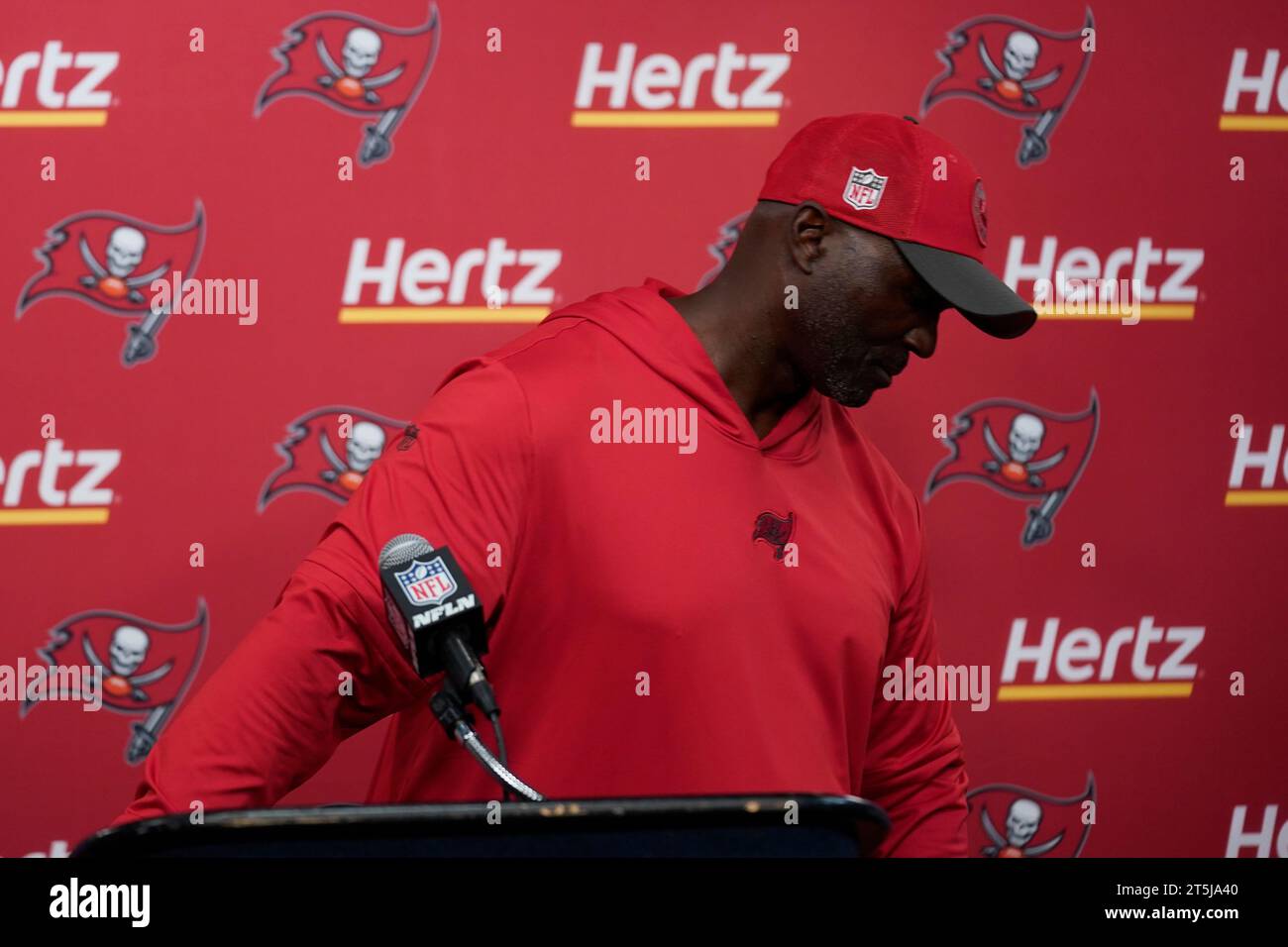 Tampa Bay Buccaneers head coach Todd Bowles answers questions during a ...