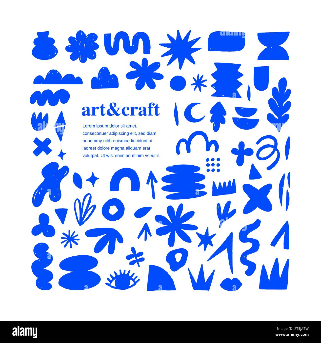 Hand drawn naive, bizarre abstract geometric shapes and forms. Modern ...