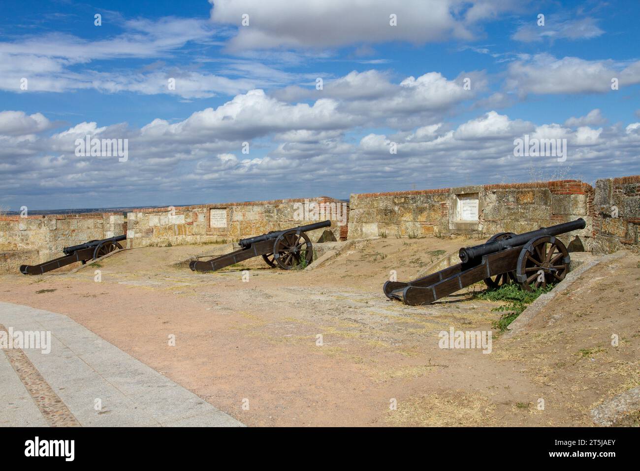 Cannons positioned on the city defensive walls in the Spanish city of ...