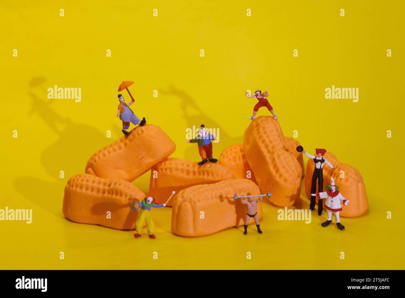 Funny HO Scale Miniature People Performing on Candy Peanuts Stock Photo ...